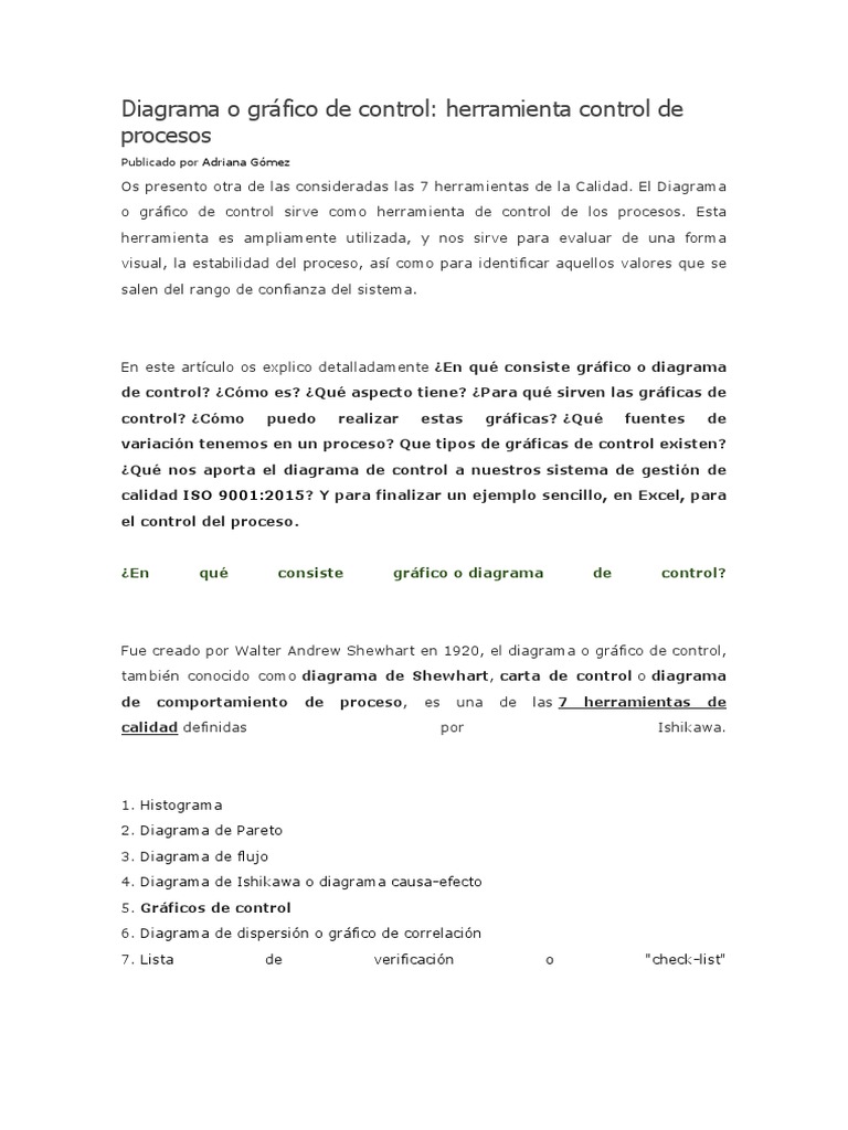 Diagrama o Gráfico de Control Herramienta Control de Procesos | PDF ...