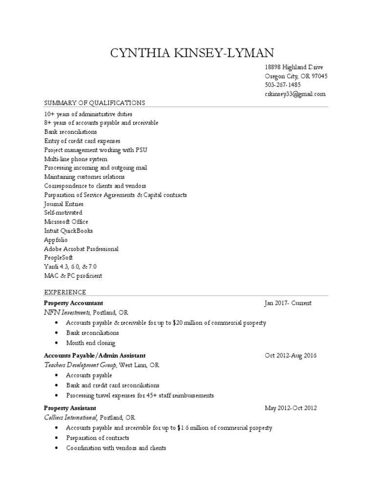 Cynthia Kinsey-Lyman - Resume 2017 | PDF | Business | Business (General)