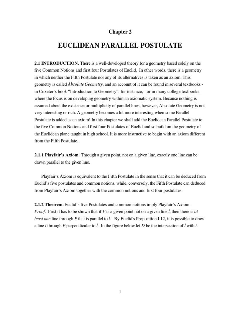 Euclidean Parallel Postulate | PDF | Axiom | Euclidean Geometry