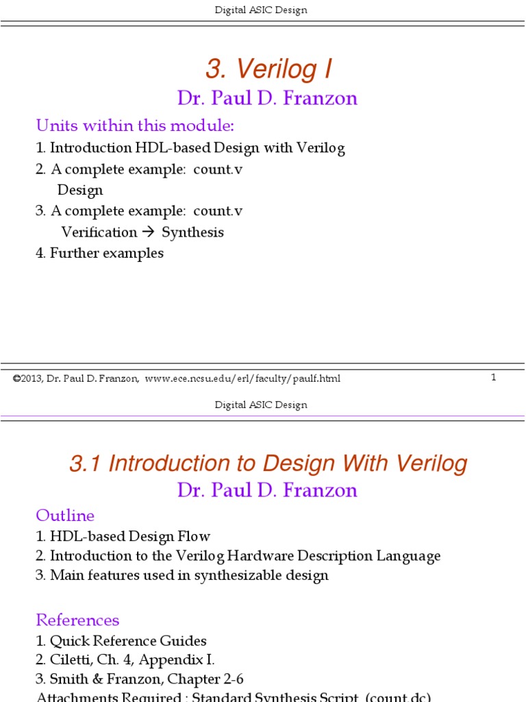 Verilog I: Dr. Paul D. Franzon | PDF | Hardware Description Language | Vhdl