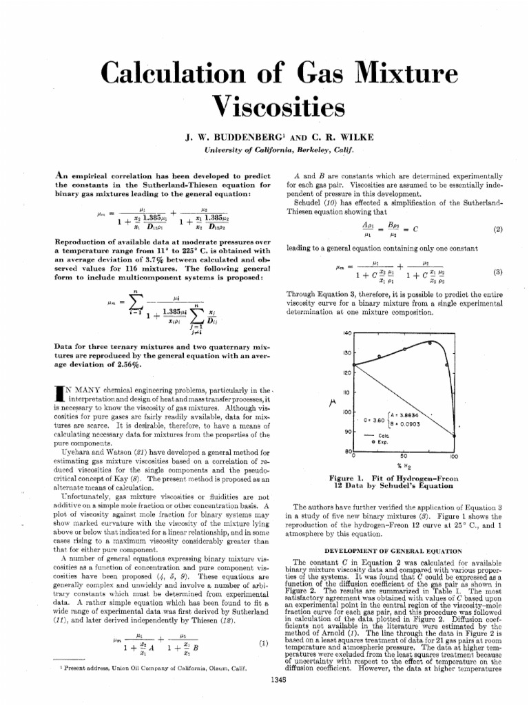 Calculation Mixture Viscosities: J. Buddenberg' C. R. Wilke | PDF ...