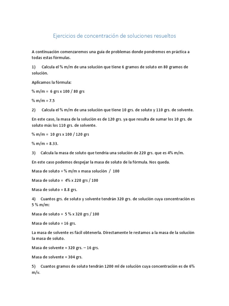 Ejercicios de Concentración de Soluciones Resueltos | Concentration | Mole (Unit)