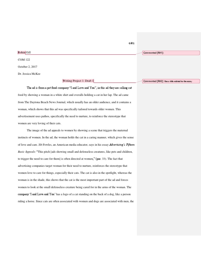 Writing Project 1 (Draft 2) - 1 | PDF | Cats | Advertising