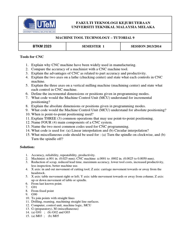 Tutorial 9 | PDF | Numerical Control | Machining
