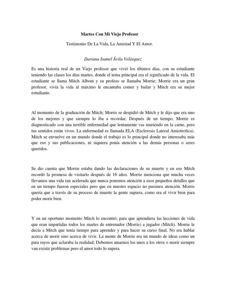 Resumen Del Libro Martes Con Mi Viejo Profesor | PDF Resumen Del Libro Martes Con Mi Viejo Profesor | PDF