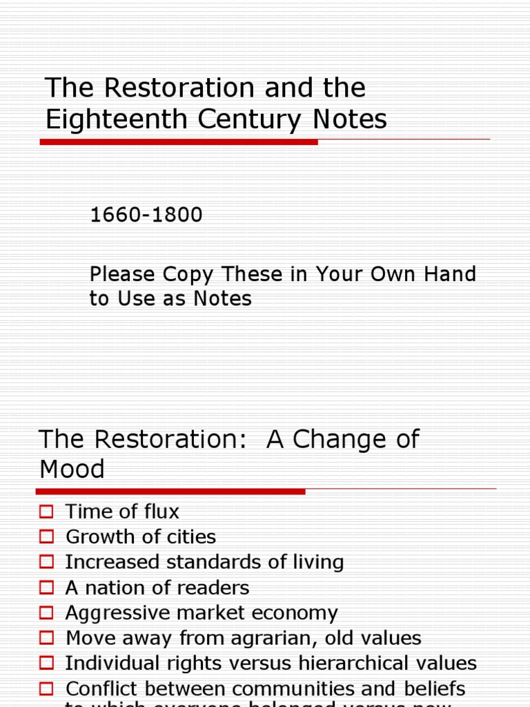 The Restoration and The Eighteenth Century Notes | PDF | Satire ...