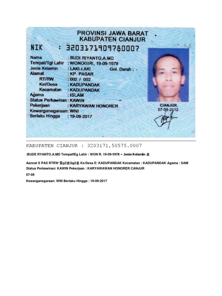 Contoh KTP Cianjur Selatan | PDF