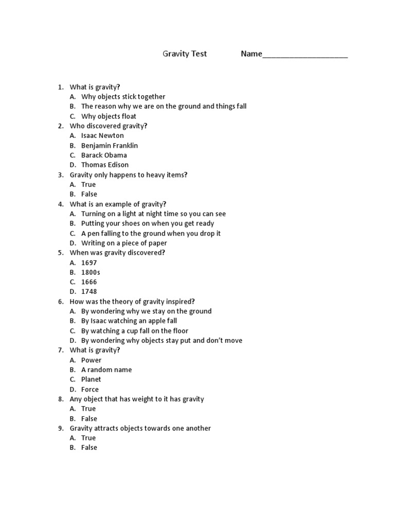 Gravity Test | PDF