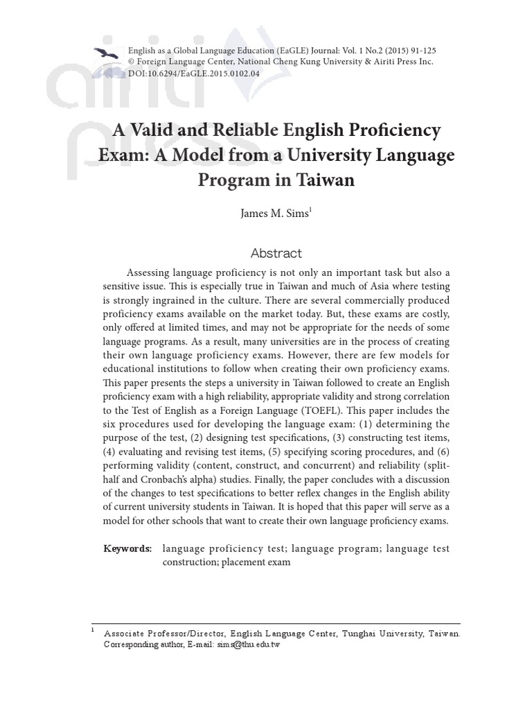 A Valid and Reliable English Proficiency Exam: A Model From A ...