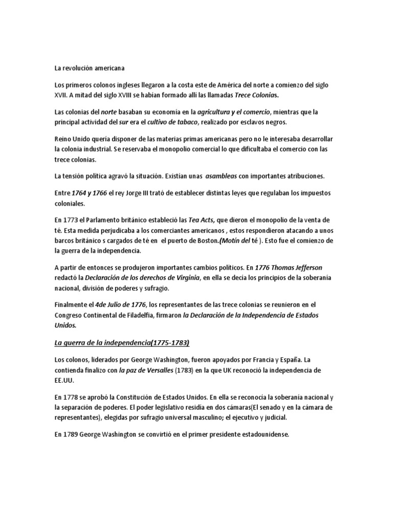 La Revolución Americana | PDF | Trece colonias | Los Estados Unidos