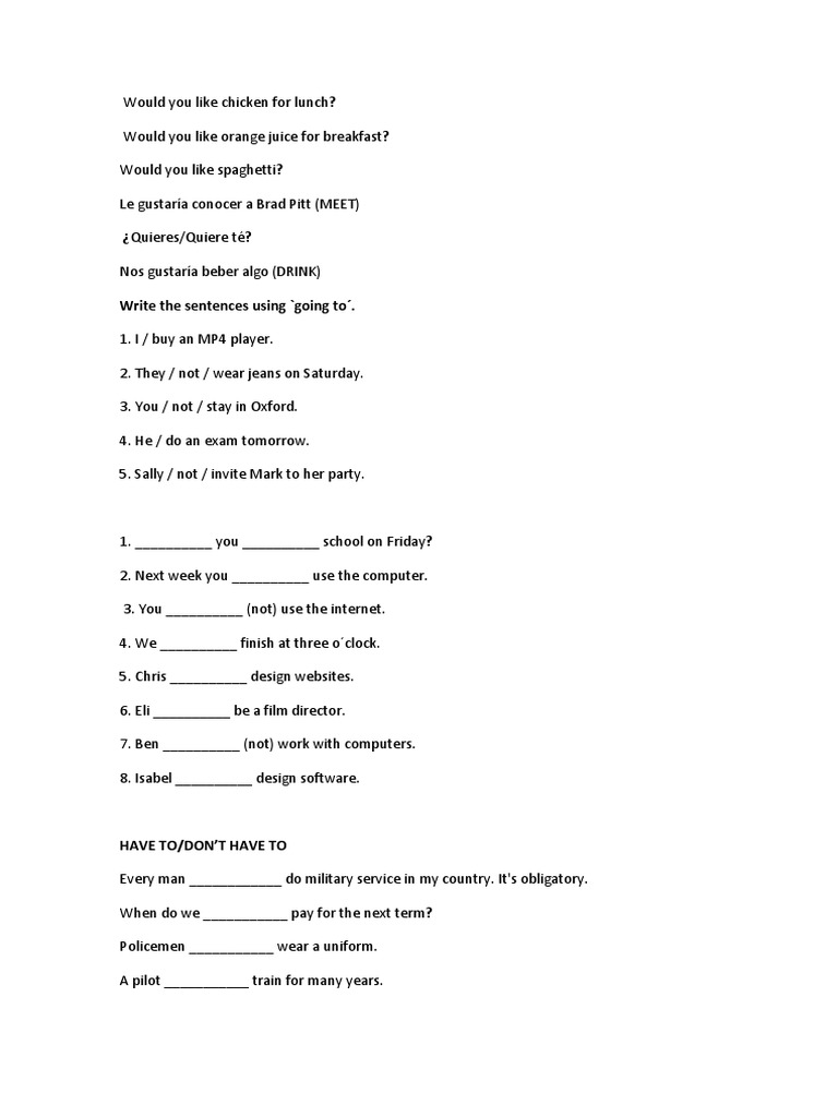 ¿Quieres/Quiere Té?: Write The Sentences Using 'Going To | PDF