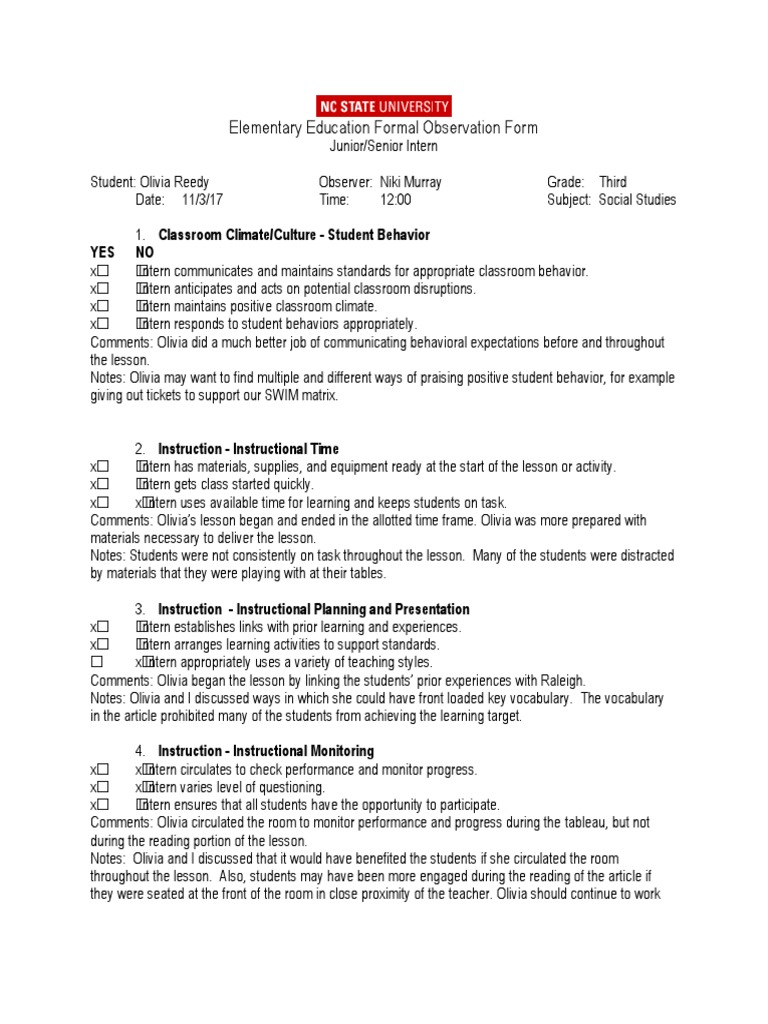 Formal Observation Form Teacher | PDF | Educational Assessment | Classroom