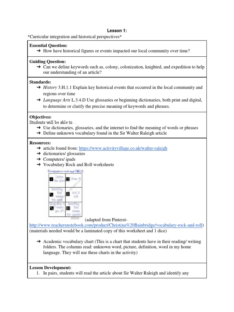 Essential Question:: Lesson 1 | PDF | Vocabulary | Definition