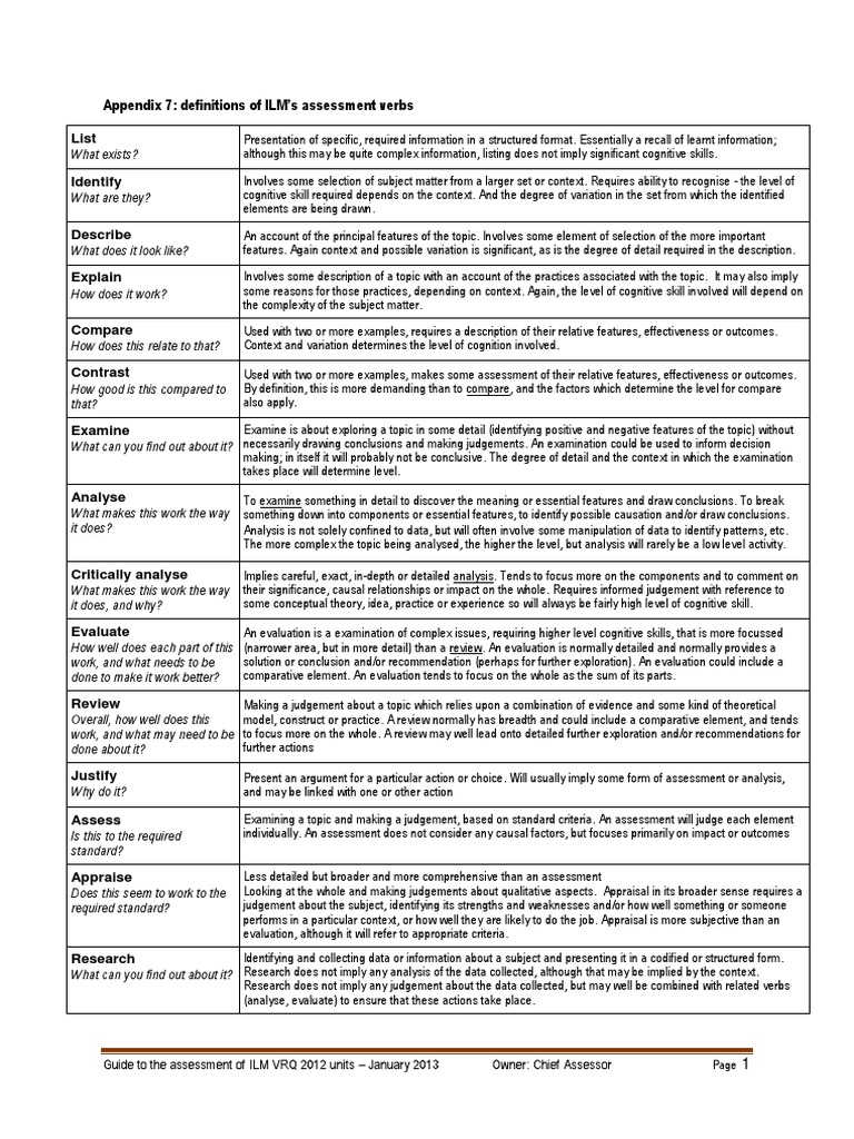 Assessment Verbs | Evaluation | Educational Assessment