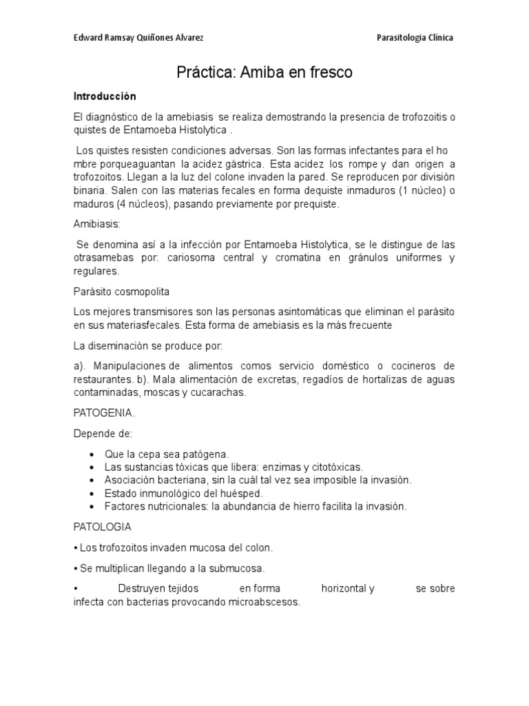 Diagnóstico de Amiba en Fresco | PDF | Especialidades Medicas ...