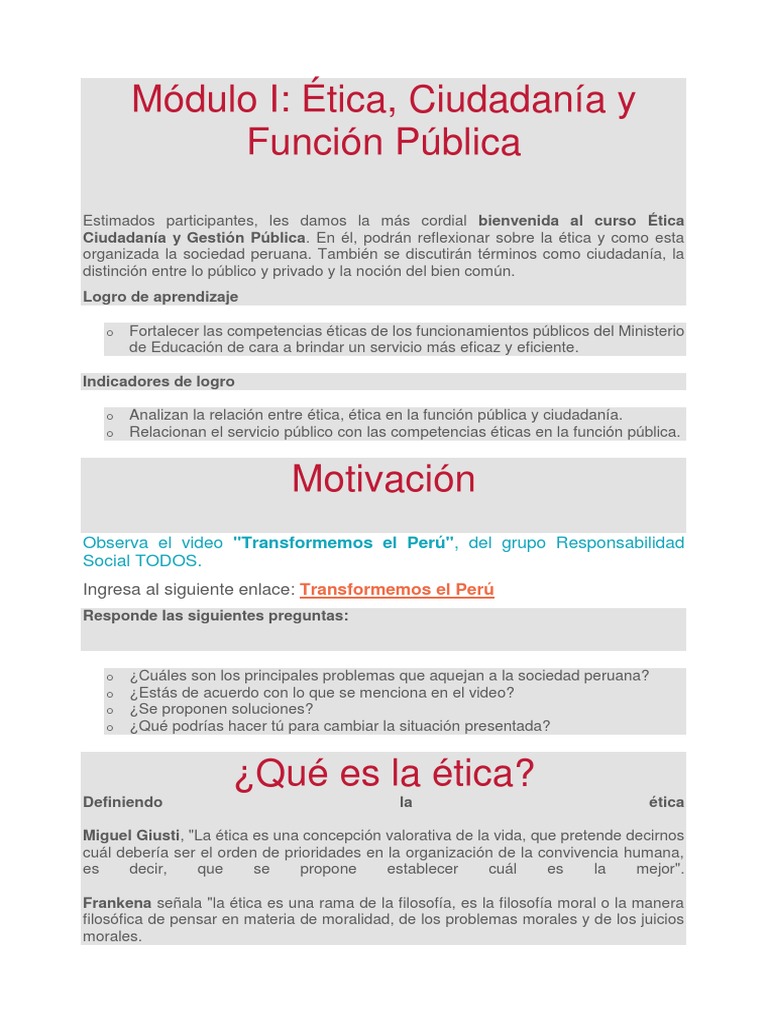 Etica En La Función Pública Módulo I Pdf Pdf Ciudadanía Derechos