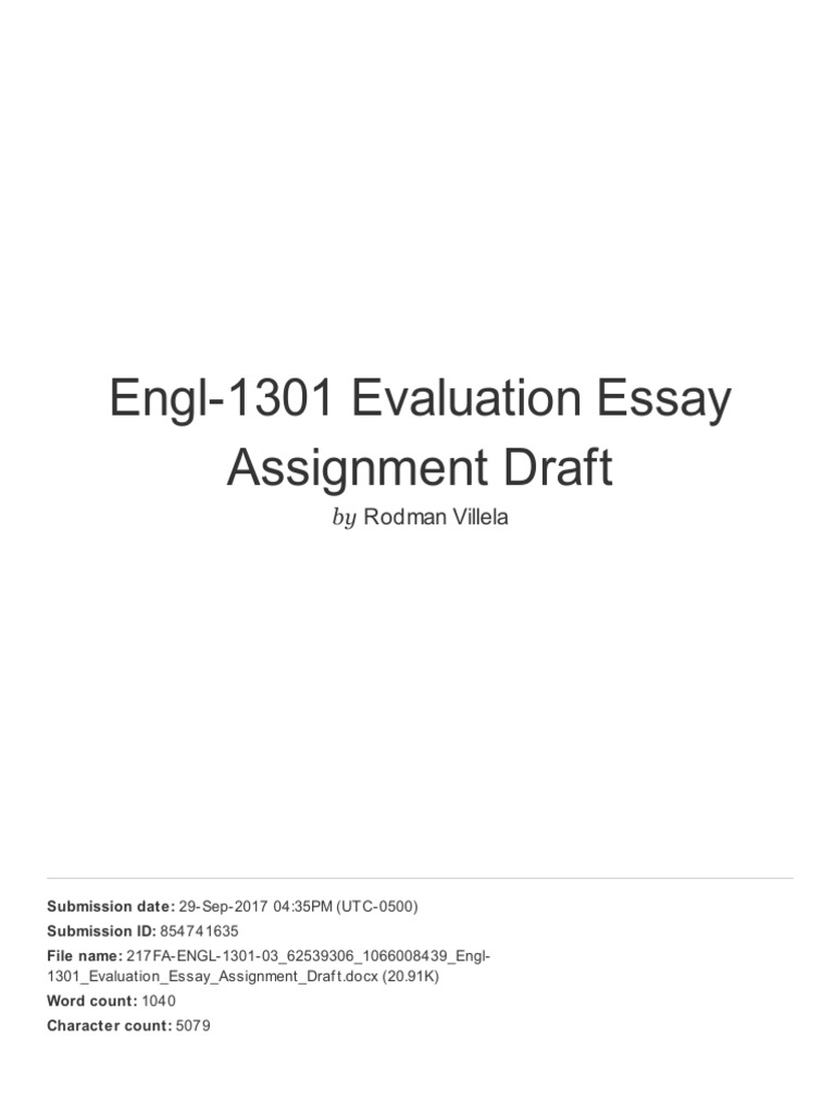 Engl-1301 Evaluation Essay Assignment Draft 1 | PDF | Sentence ...