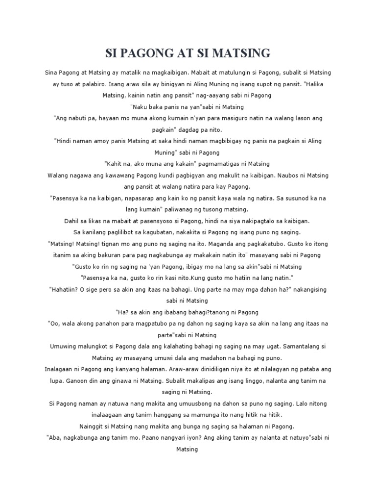 Ang Pagong at Ang Matsing | PDF