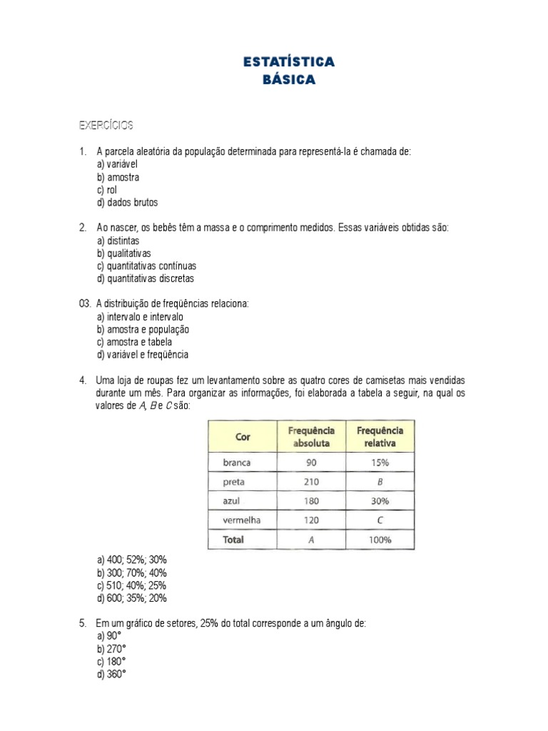 1 Lista de Exercicios (Estatistica Basica) | Modo (Estatística ...