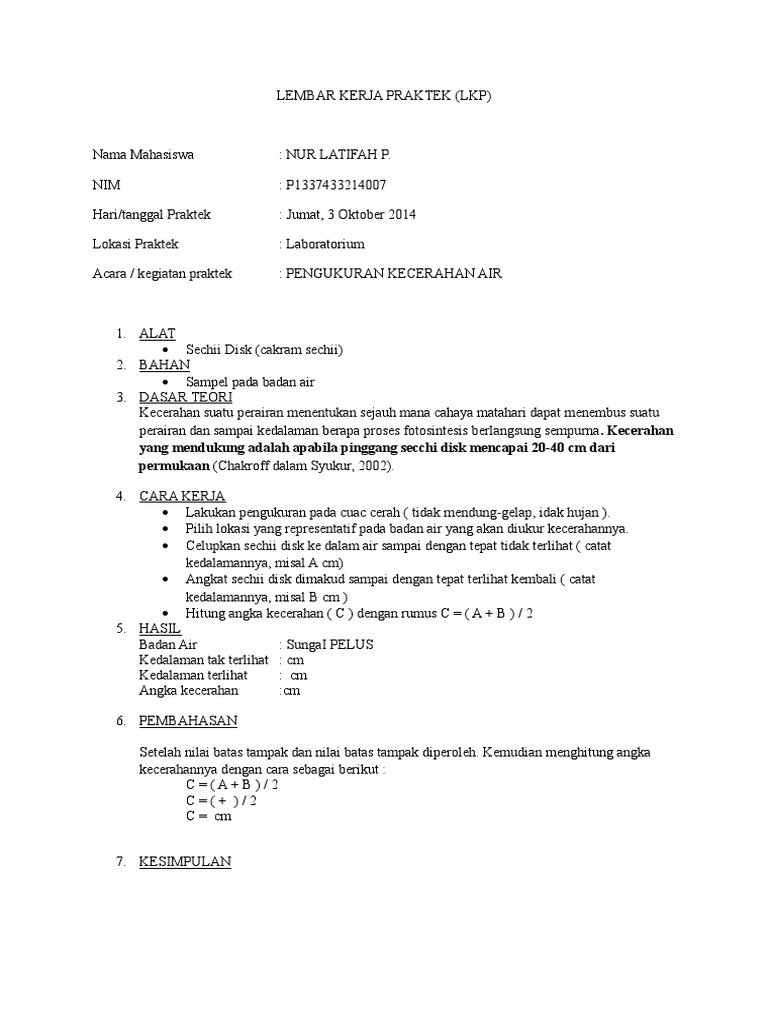LKP Kecerahan Air | PDF