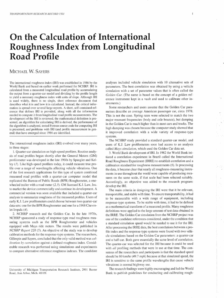 On The Calculation of International Roughness Index - 1501 - Sayer ...