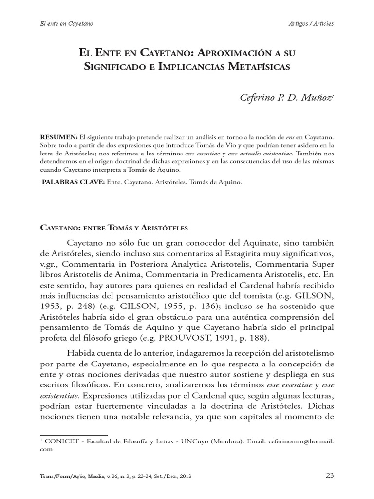 El Ente en Cayetano Aproximación A Su Significado e Implicancias ...