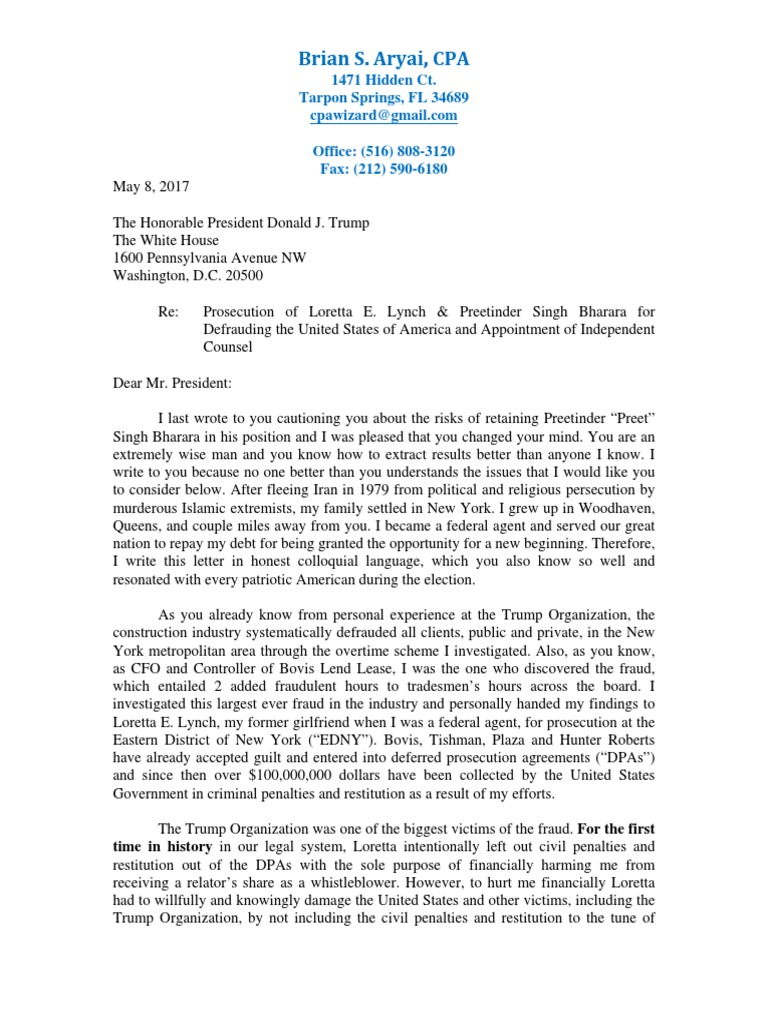 17 0508 Letter to President Trump | Fraud | Criminal Justice
