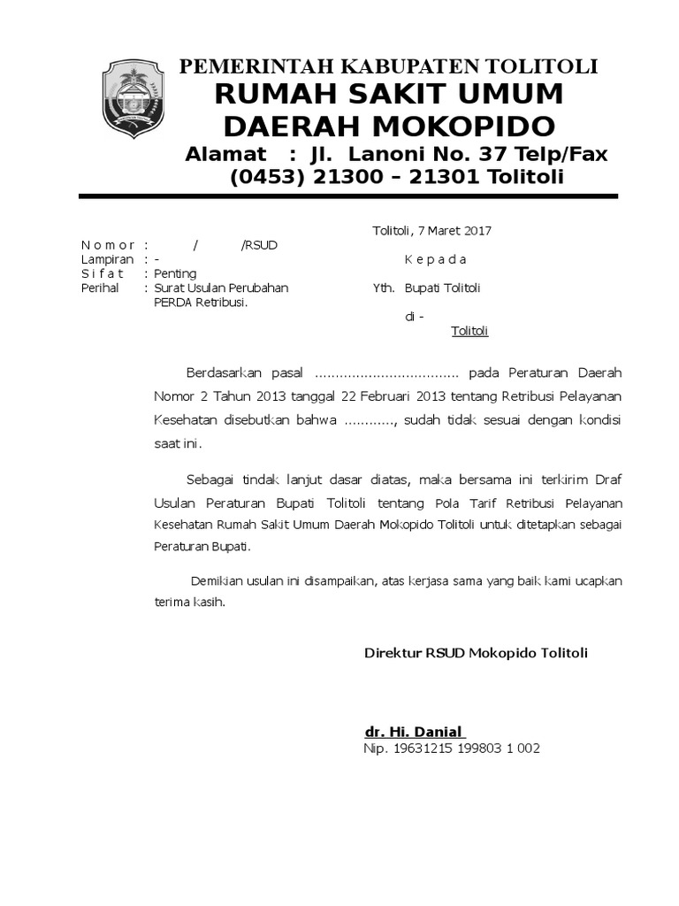 Surat Usulan Perubahan Perda Retribusi | PDF