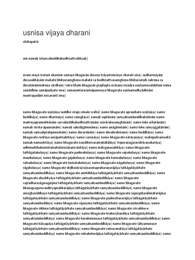 Usnisa Vijaya Dharani | PDF | Names Of God | Religious Philosophical Concepts