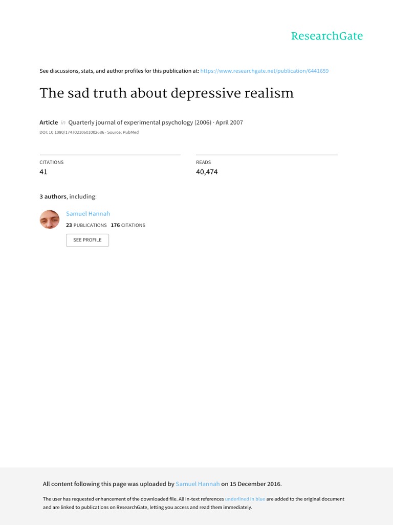 Depressive Realism PDF | PDF | Major Depressive Disorder | Experiment