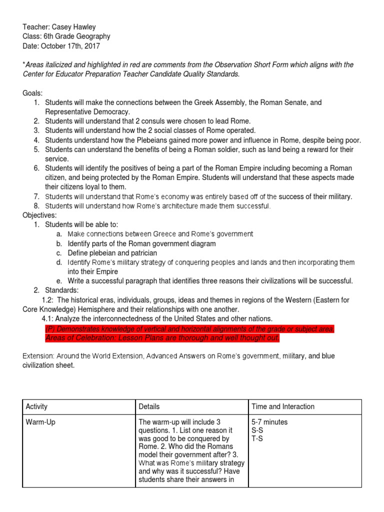 6th Grade Roman Government Lesson Plan | PDF | Ancient Rome | Ancient ...