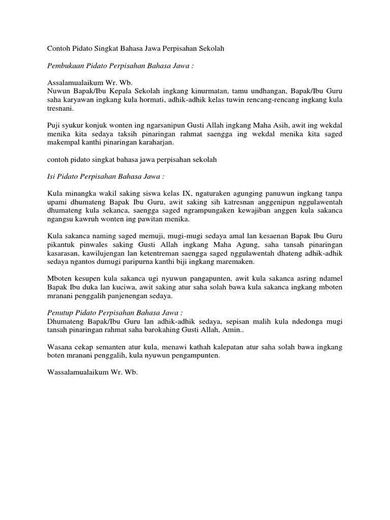 Contoh Pidato Singkat Bahasa Jawa Perpisahan Sekolah | PDF | Seni ...