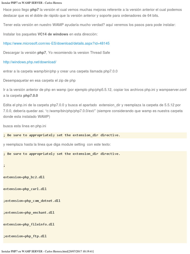 Instalar PHP7 en WAMP SERVER - Carlos Herrera | PDF | Php | Arquitectura de Computadores