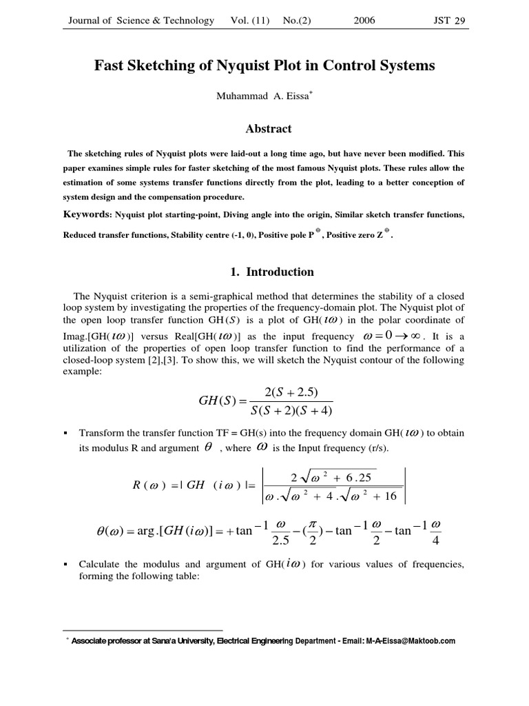 Fast Sketching of Nyquist Plot in Control Systems: S S S S S GH ...