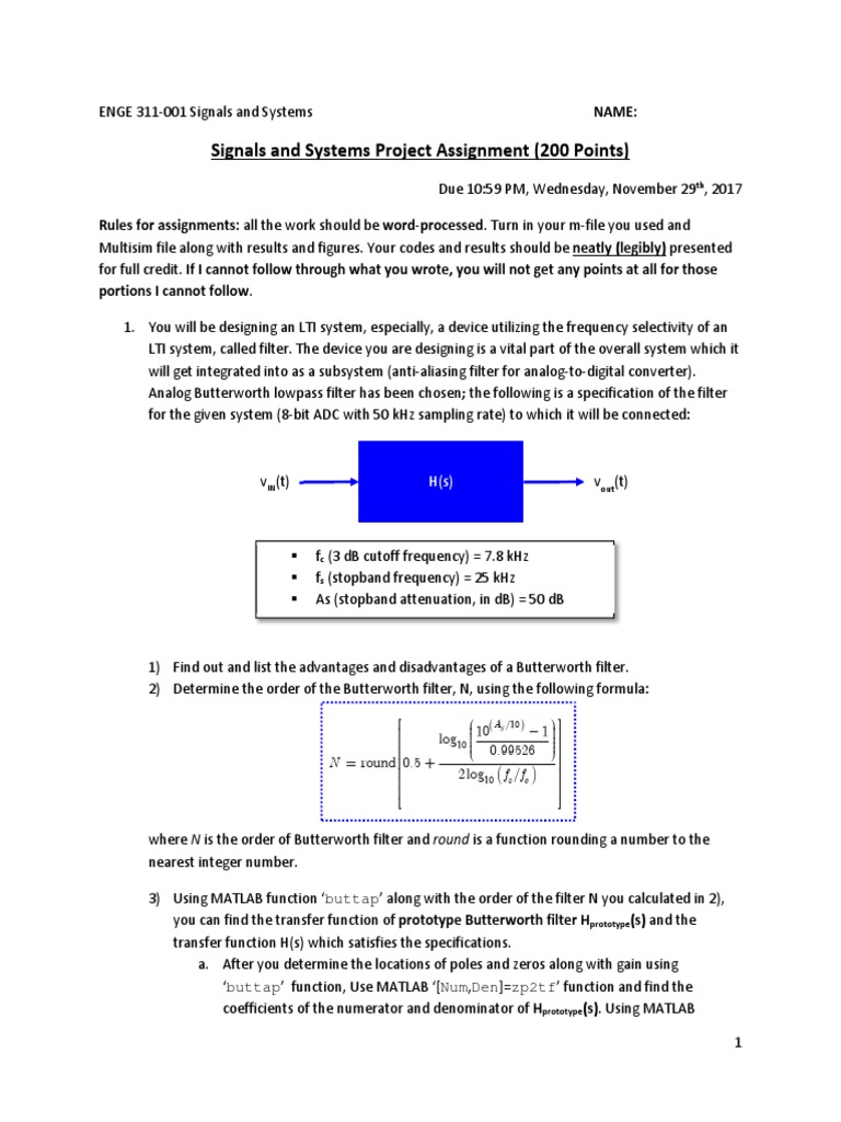 Signals and Systems Project Assignment (200 Points) : Name | PDF ...