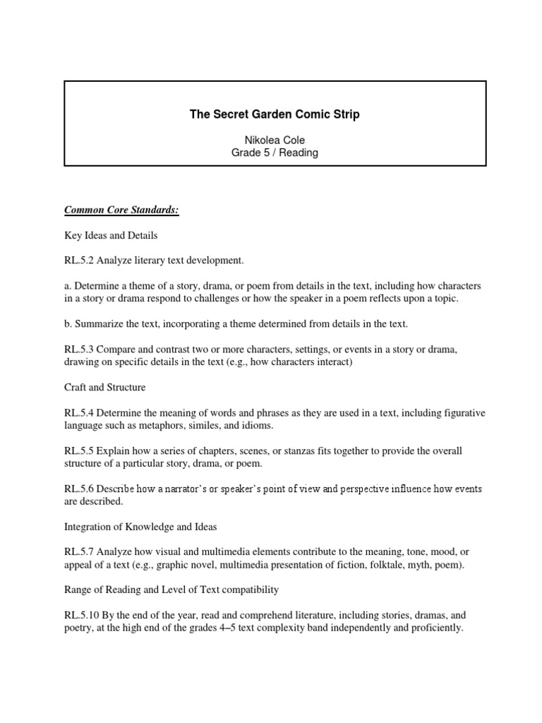 The Secret Garden Lesson Plan | PDF | Poetry | Narration