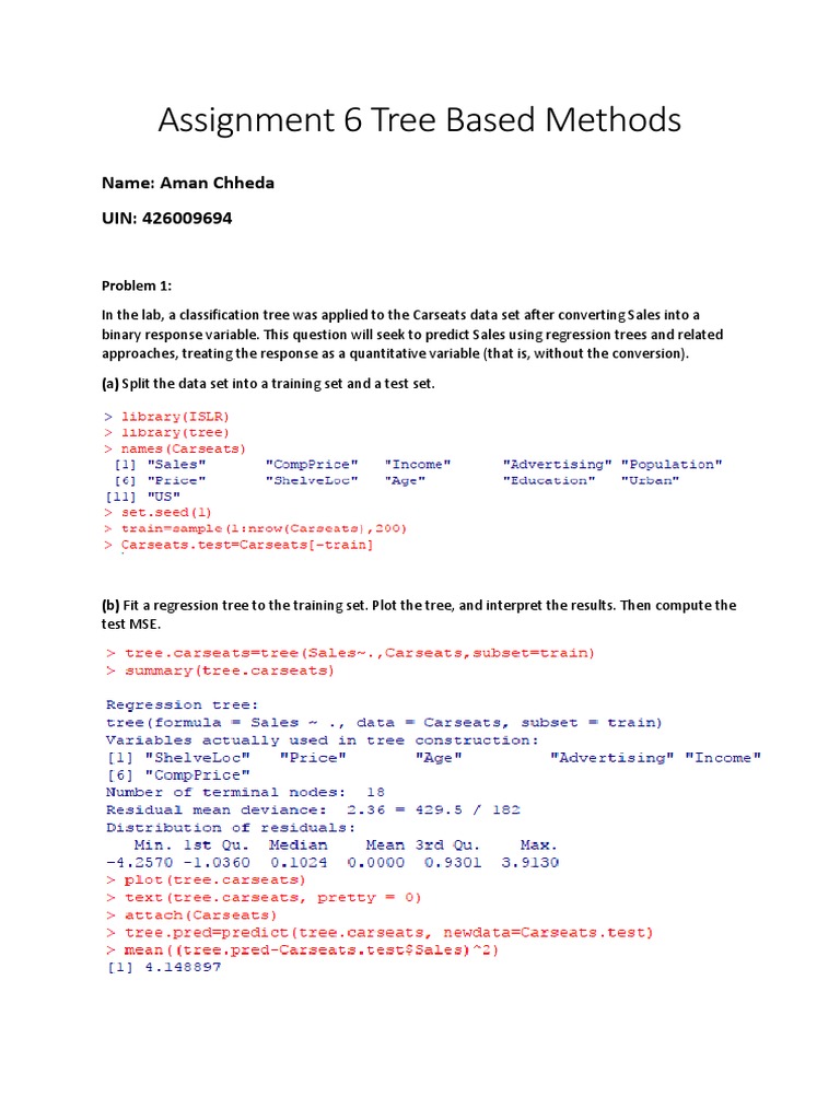 Assignment 6 Tree Based Methods | Download Free PDF | Test Set ...