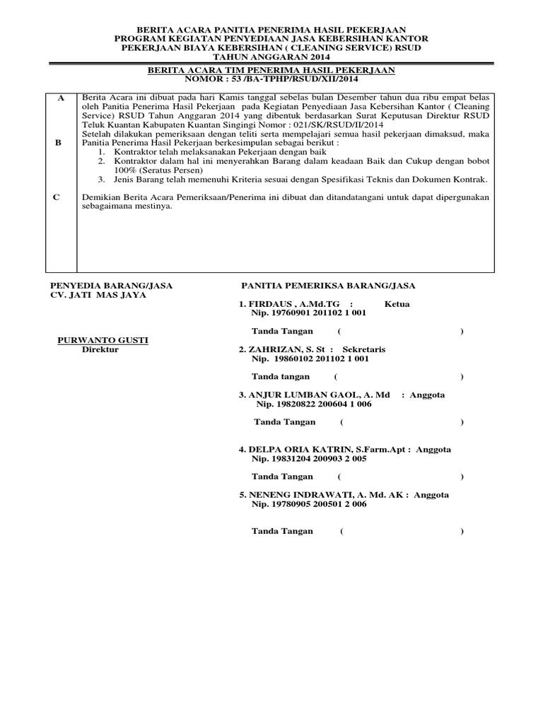 Berita Acara CV, Jati Mas Jaya | PDF