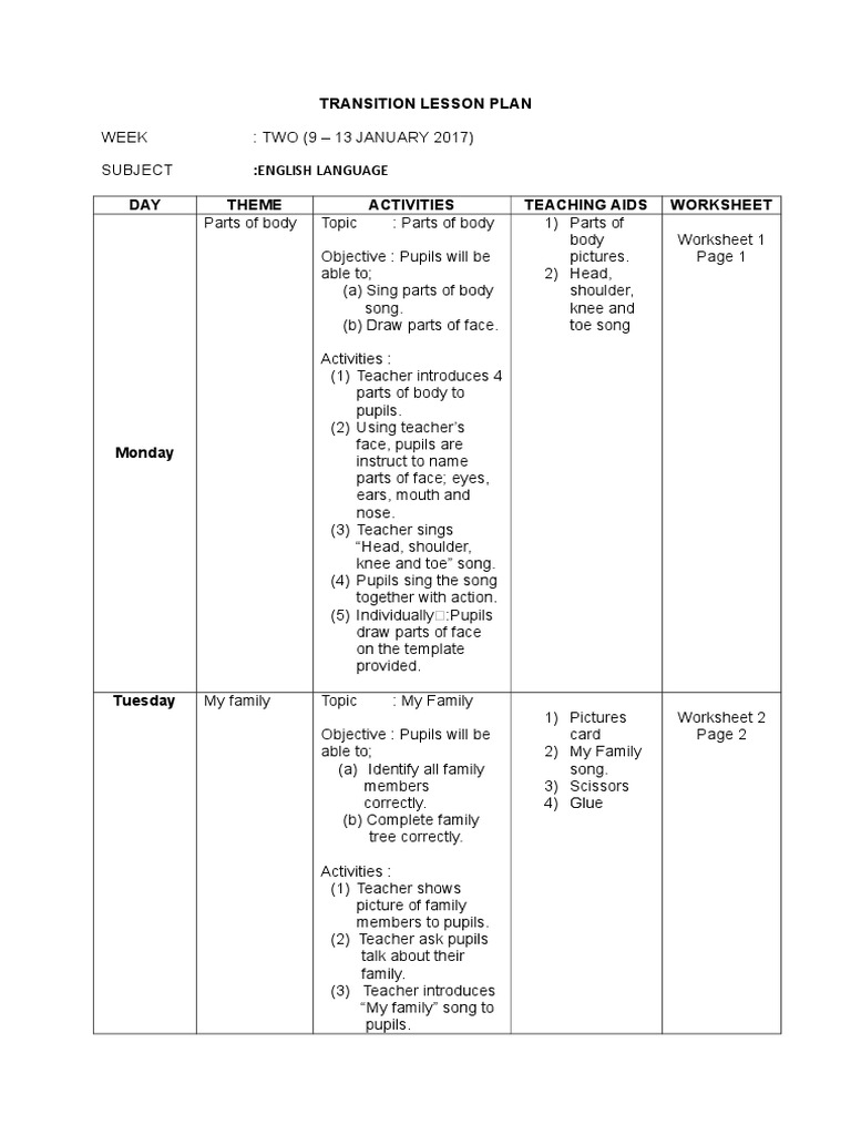 Transition Lesson Plan | PDF | Lesson Plan | Teaching And Learning