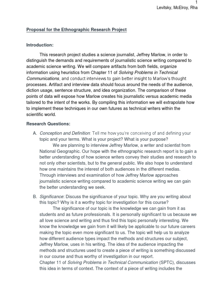 Ethnographic Proposal-1 | PDF | Science | Journalism