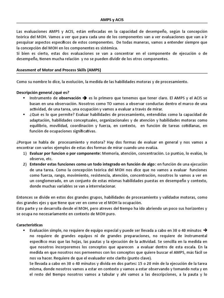 Assesment of Motor and Process Skills (AMPS) | PDF | Toma de decisiones ...