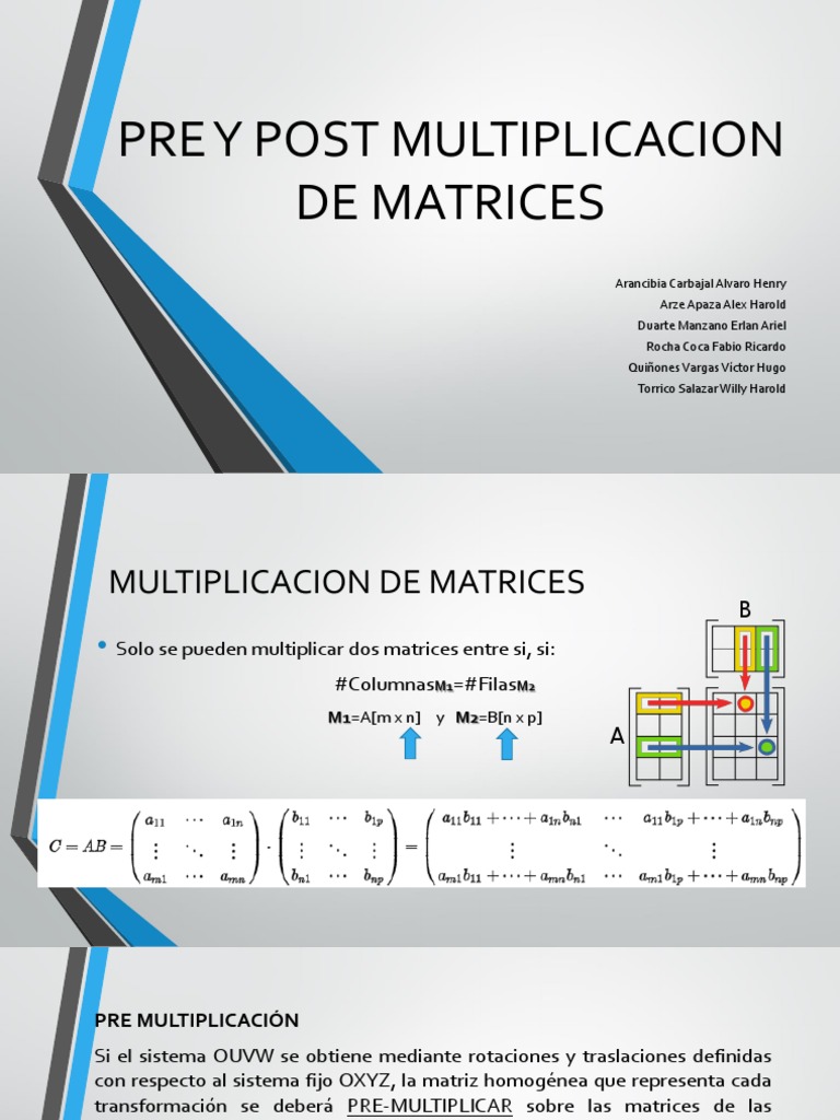 Pre y Post Multiplicacion de Matrices | PDF | Rotación | Matriz ...
