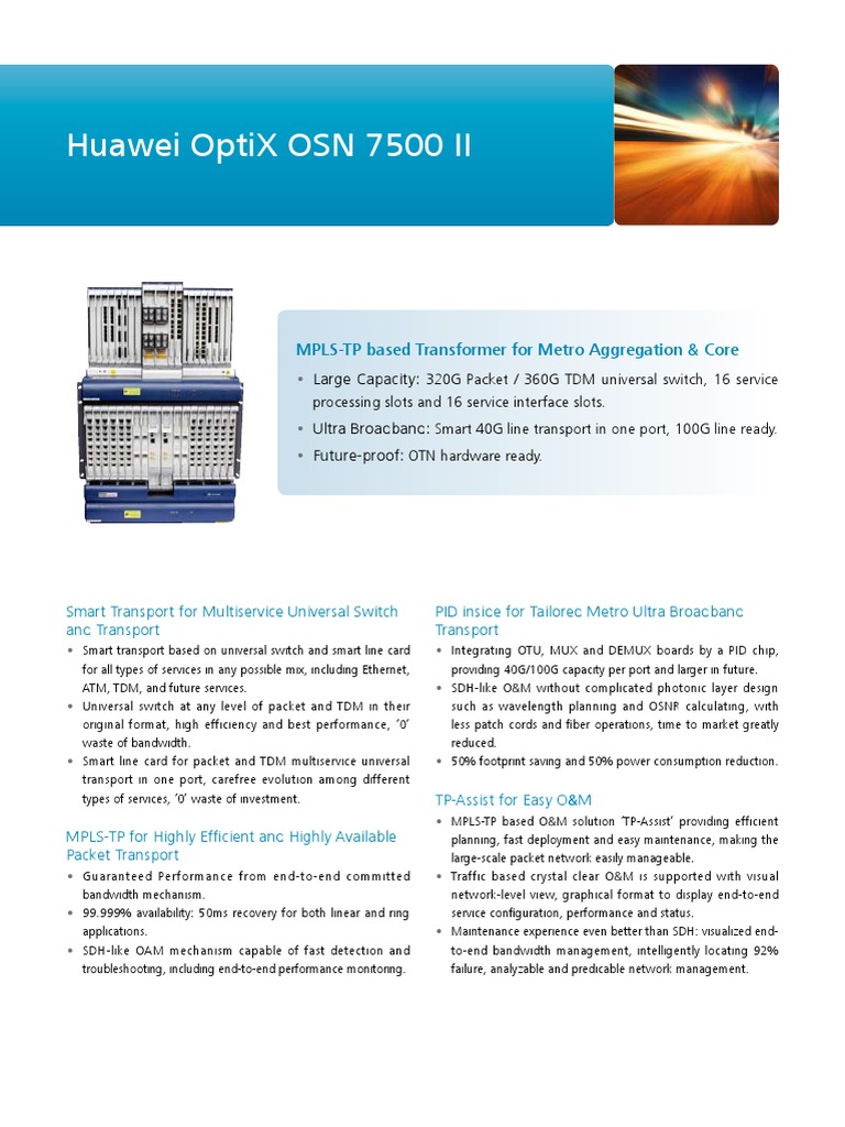 Huawei OptiX OSN 7500 II PDF | PDF | Wavelength Division Multiplexing ...