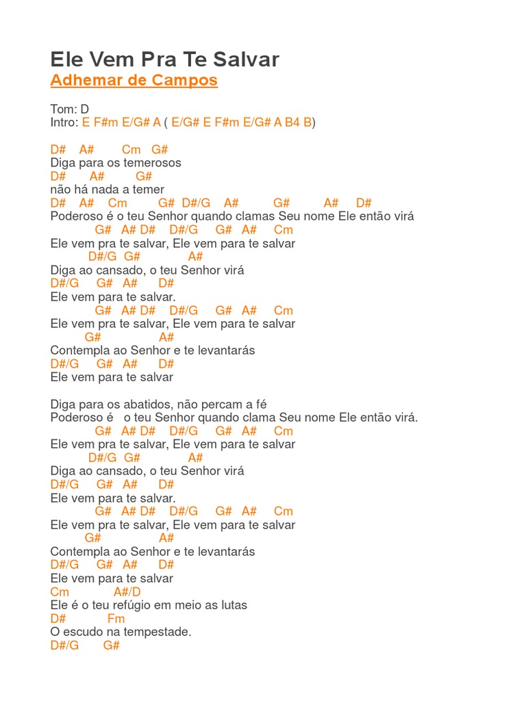 Ele Vem Pra Te Salvar: Letra e Acordes | PDF