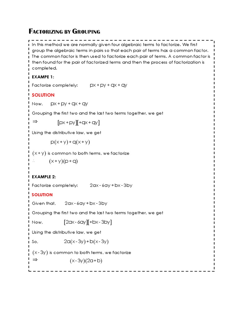 Factorizing by Grouping | Download Free PDF | Algebra | Abstract Algebra