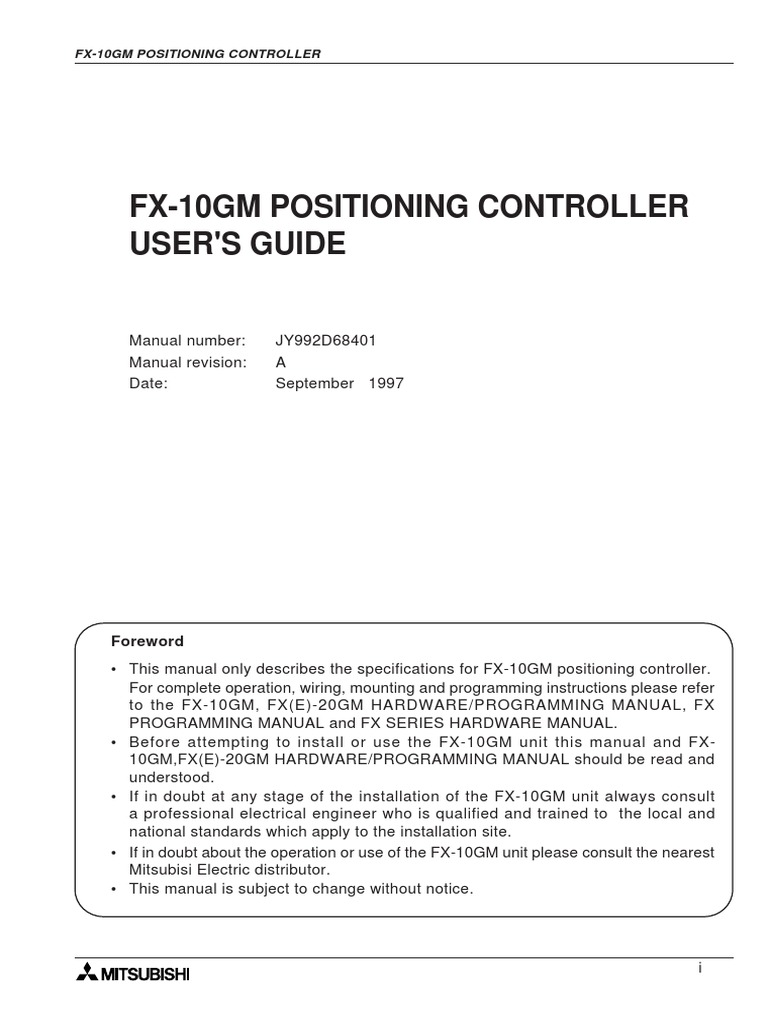 Fx-10Gm Positioning Controller User'S Guide | PDF | Power Supply | Switch
