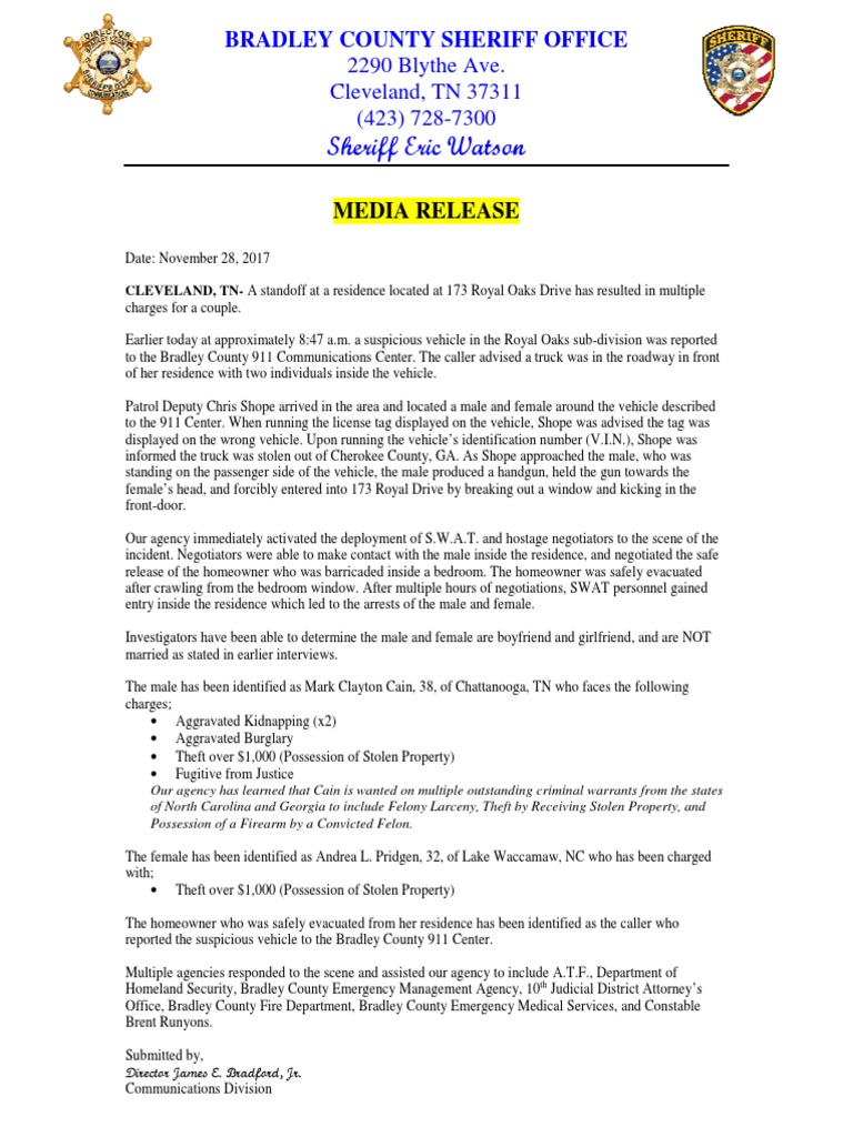 Bradley Co. Sheriff's Office SWAT Incident Report | PDF | Swat | Theft