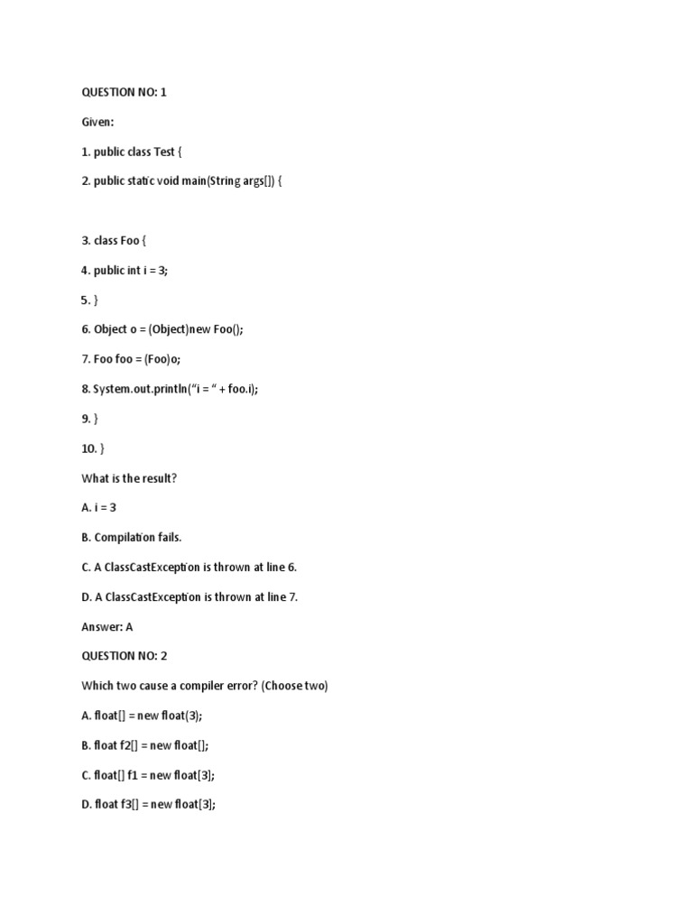 Analysis Of Java Programming Questions And Answers Related To Object Oriented Programming