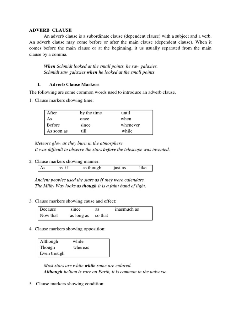 Complex Sentence - Adverb Clause | PDF | Clause | Stars
