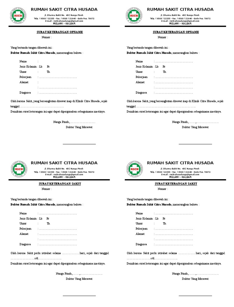 Blangko Surat Keterangan Opname & Sakit Rs | PDF